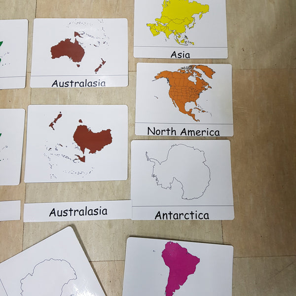 Montessori Nomenclature- 3 Parts Cards - Continents - RightToLearn.com.sg